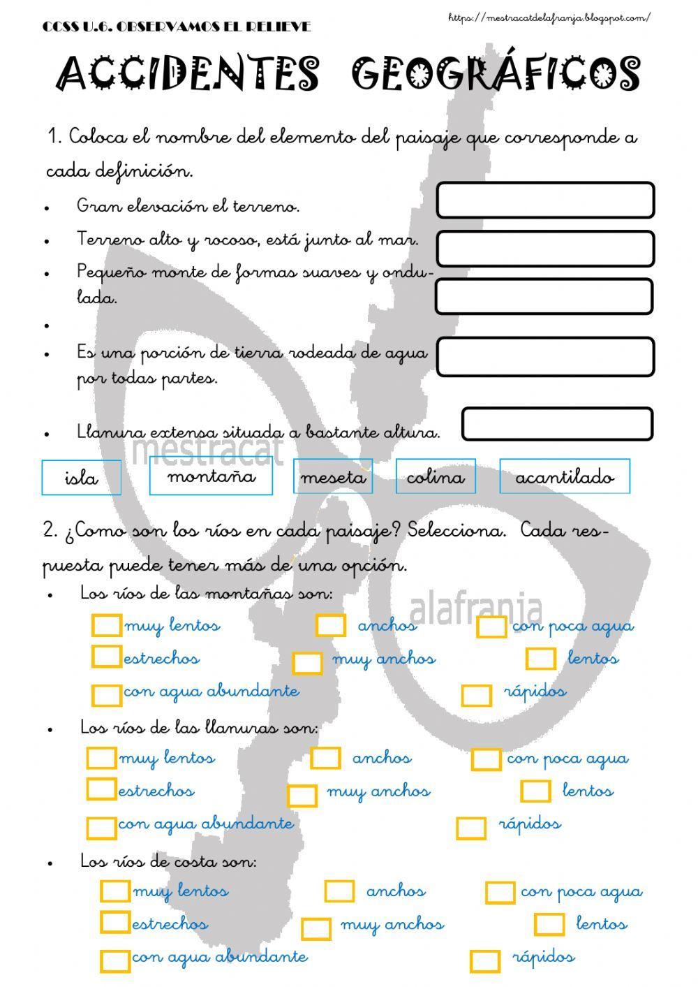 Hojas De Trabajo Imprimibles Sobre Accidentes Geográficos Para Segundo ...