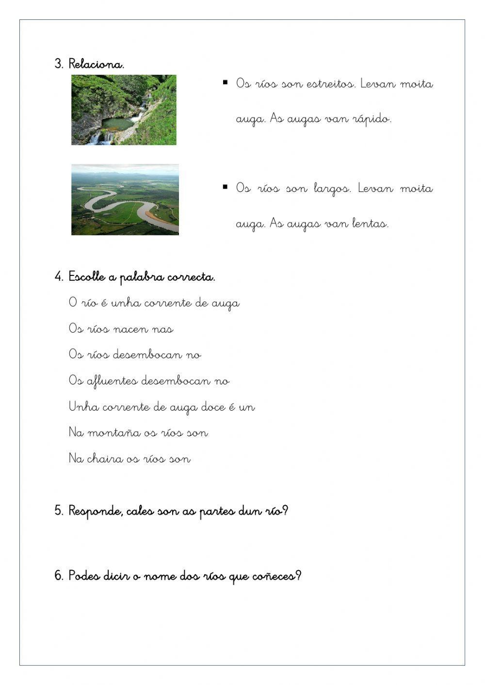 Os ríos worksheet | Live Worksheets