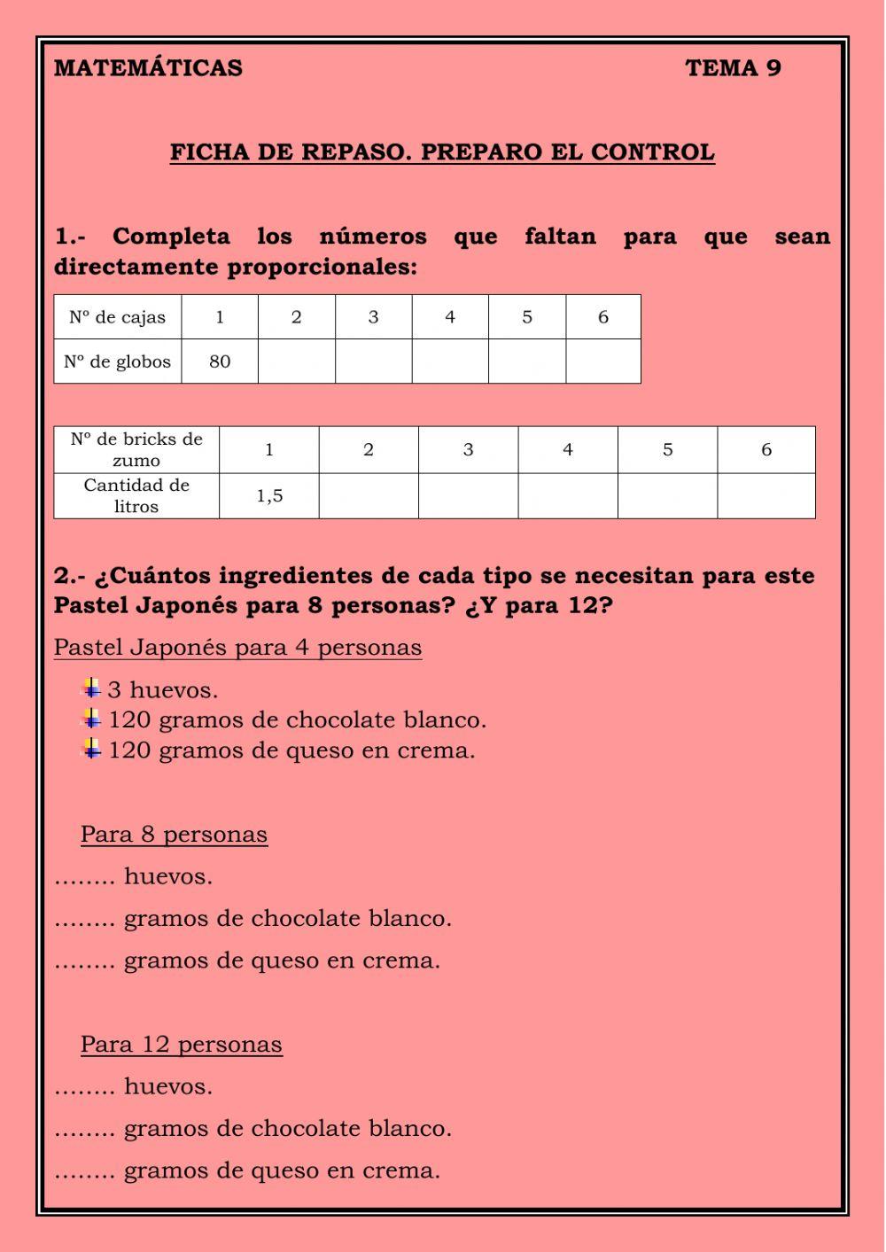 Repaso tema 9 online activity | Live Worksheets
