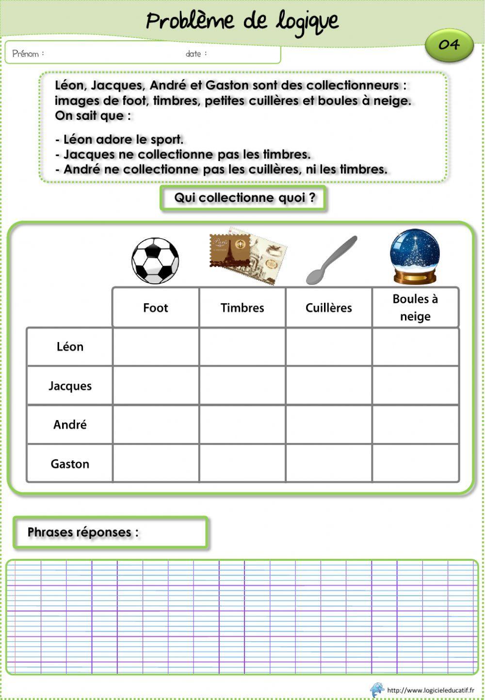 Problèmes de logique worksheet | Live Worksheets