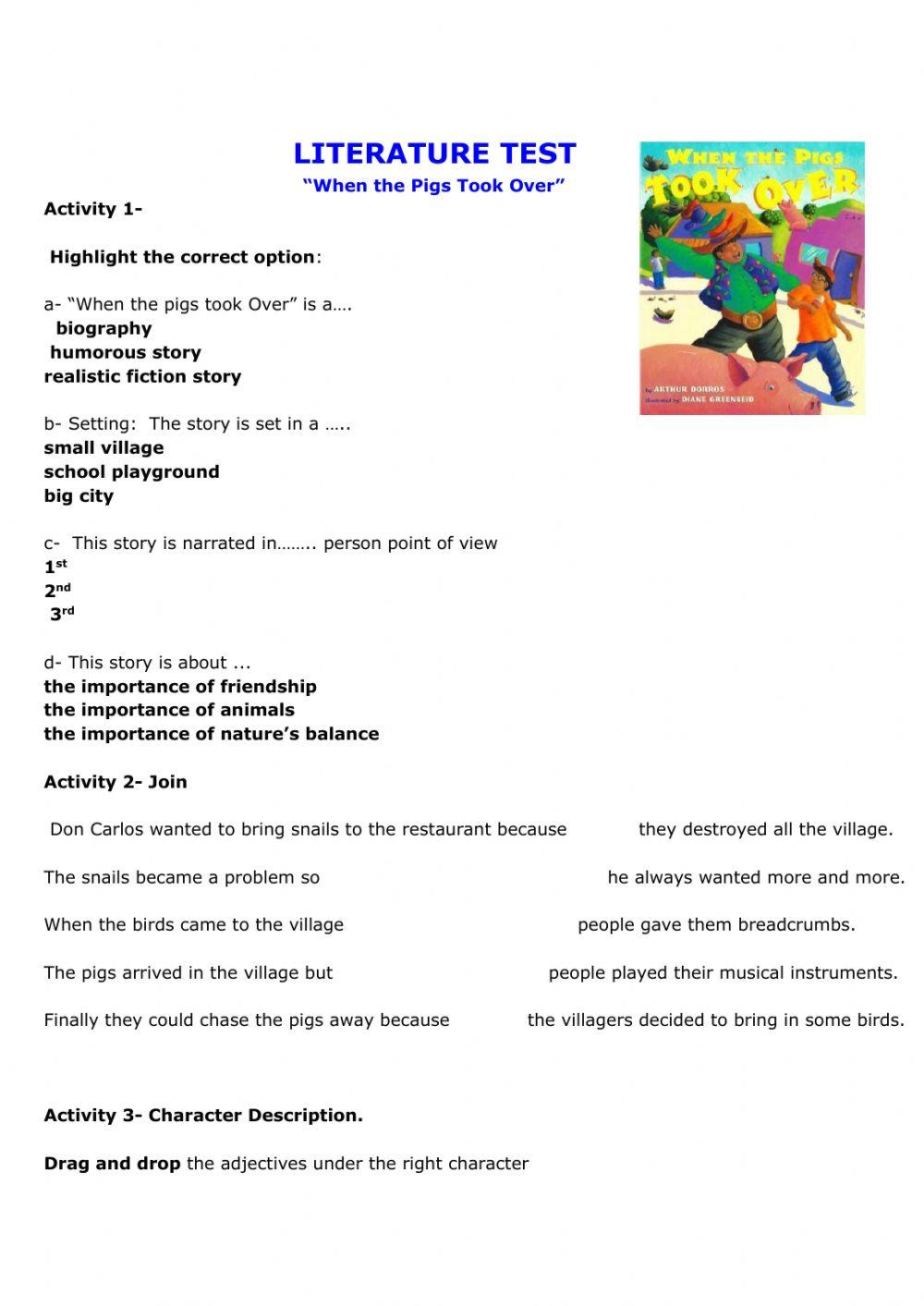 Literature Test | Free Interactive Worksheets | 175654