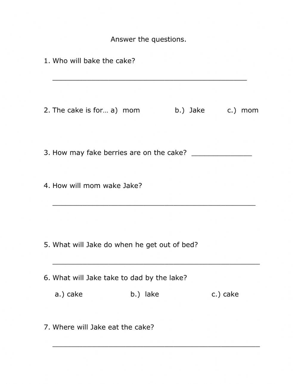 K -3 Reading Comprehension online exercise for | Live Worksheets