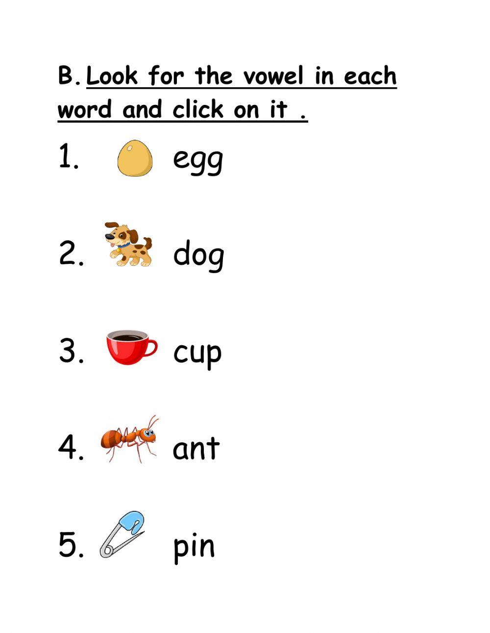 Vowels online worksheet | Live Worksheets