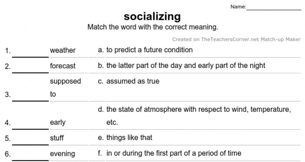 Socializing | Free Interactive Worksheets | 5628800