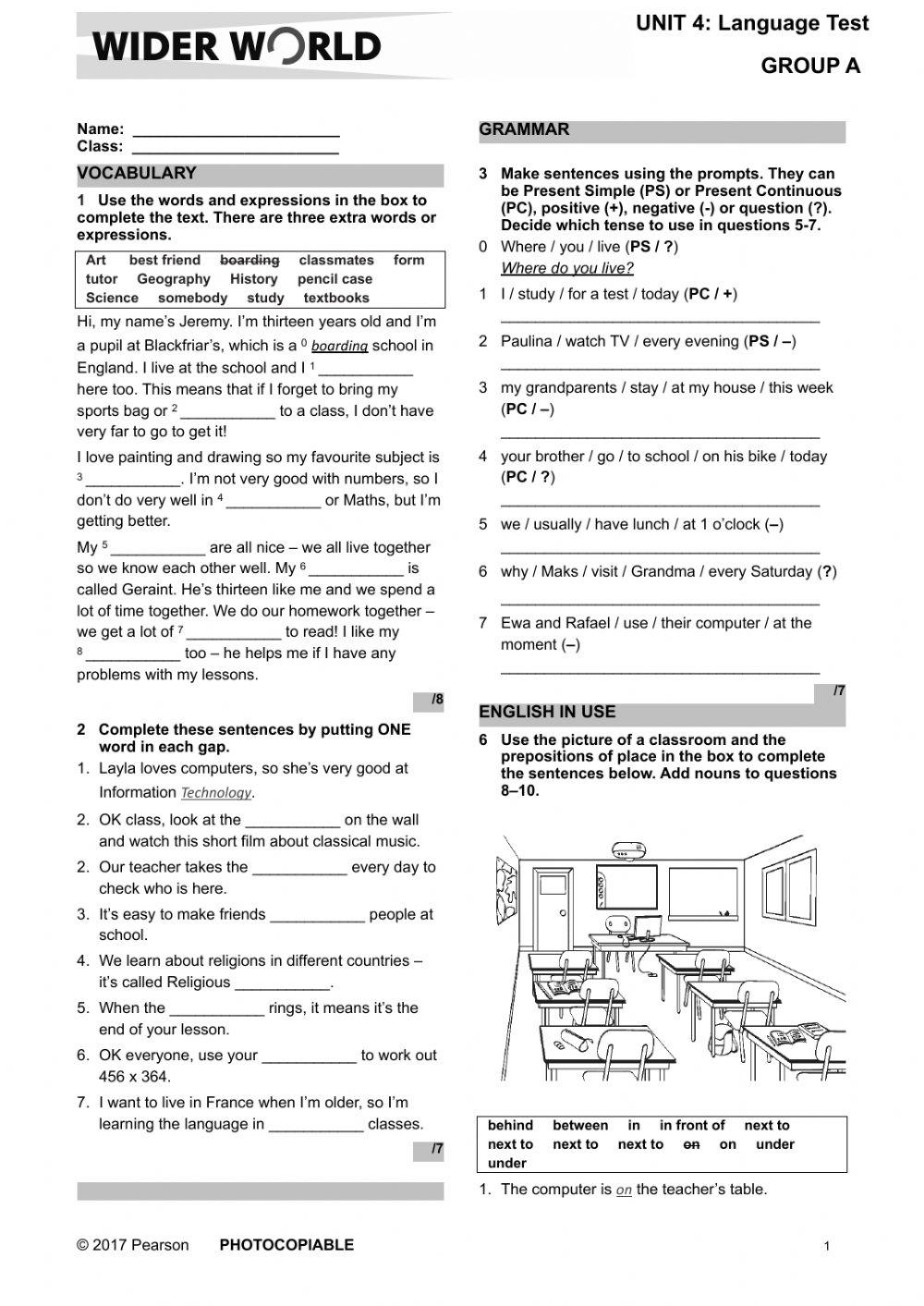 Wider World 1 Unit 4 Test Online Exercise For Live Worksheets wider-world-1-unit-4-test-online-exercise-for-live-worksheets