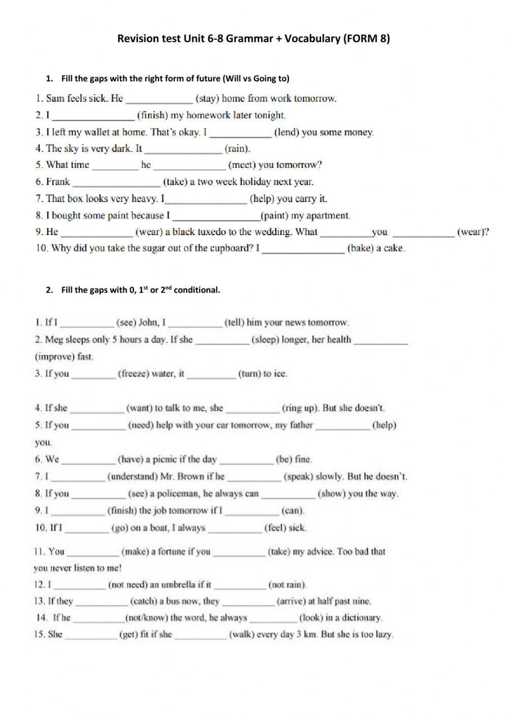 Revision FORM 8 units 6-8 worksheet | Live Worksheets