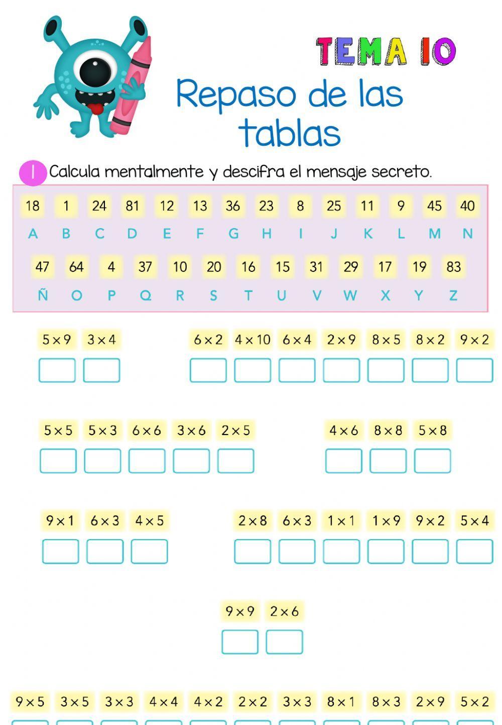 Tablas de multiplicar – Repaso :)