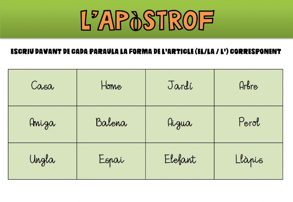 180374 | Apòstrof | sarausoalia | LiveWorksheets