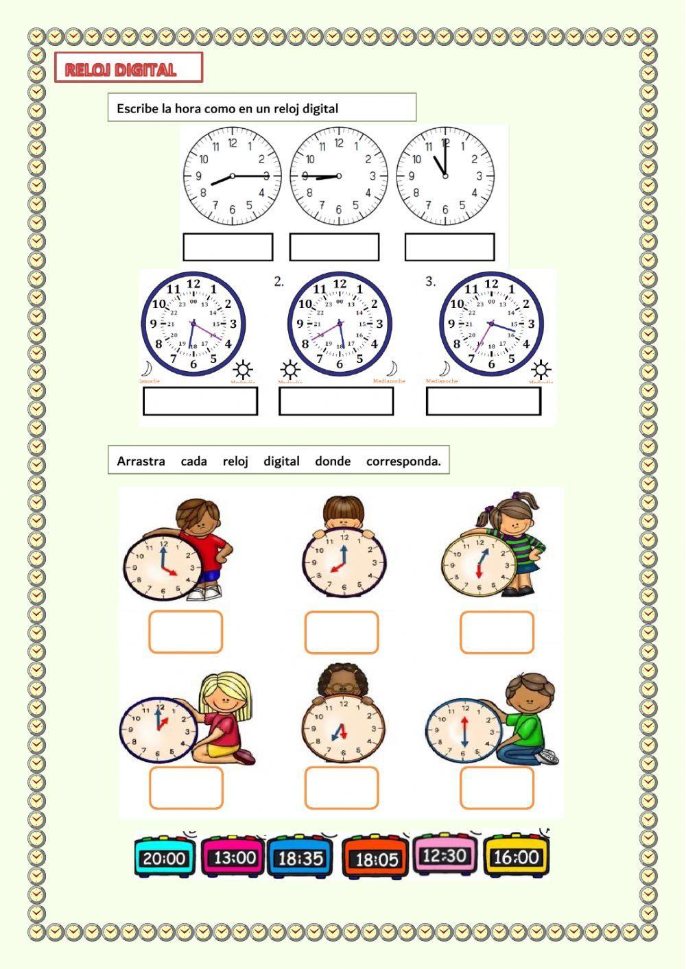 Ficha reloj digital worksheet | Live Worksheets