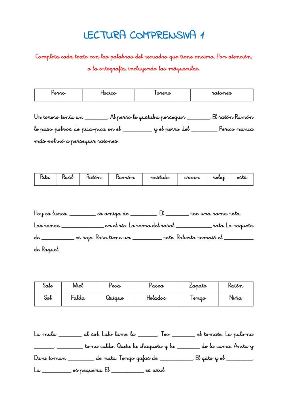 Lectura comprensiva 1 activity | Live Worksheets