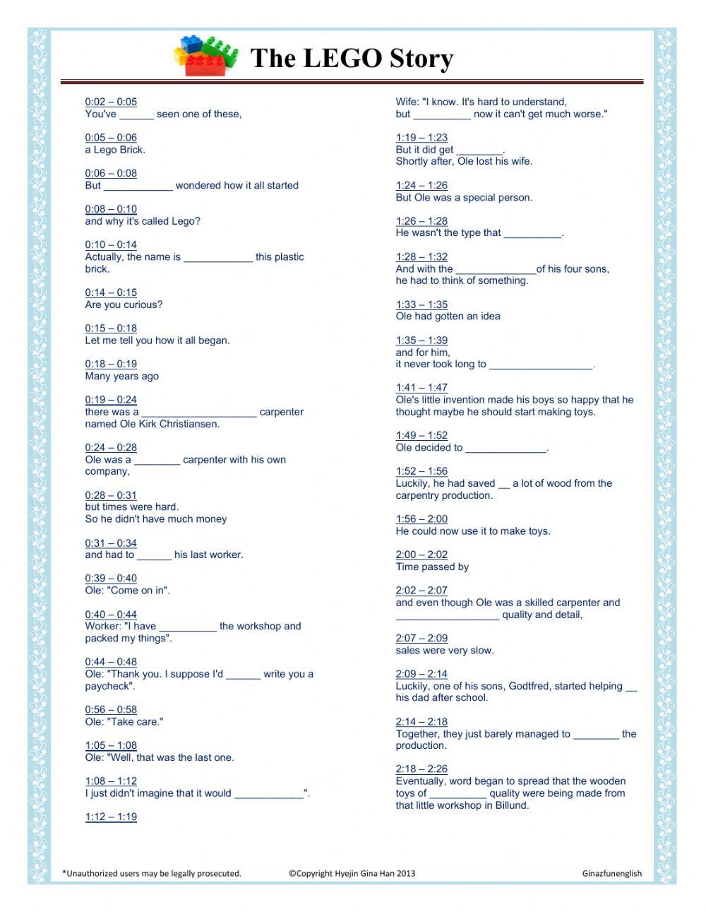 LEGO STORY FILL… | Free Interactive Worksheets | 5636071