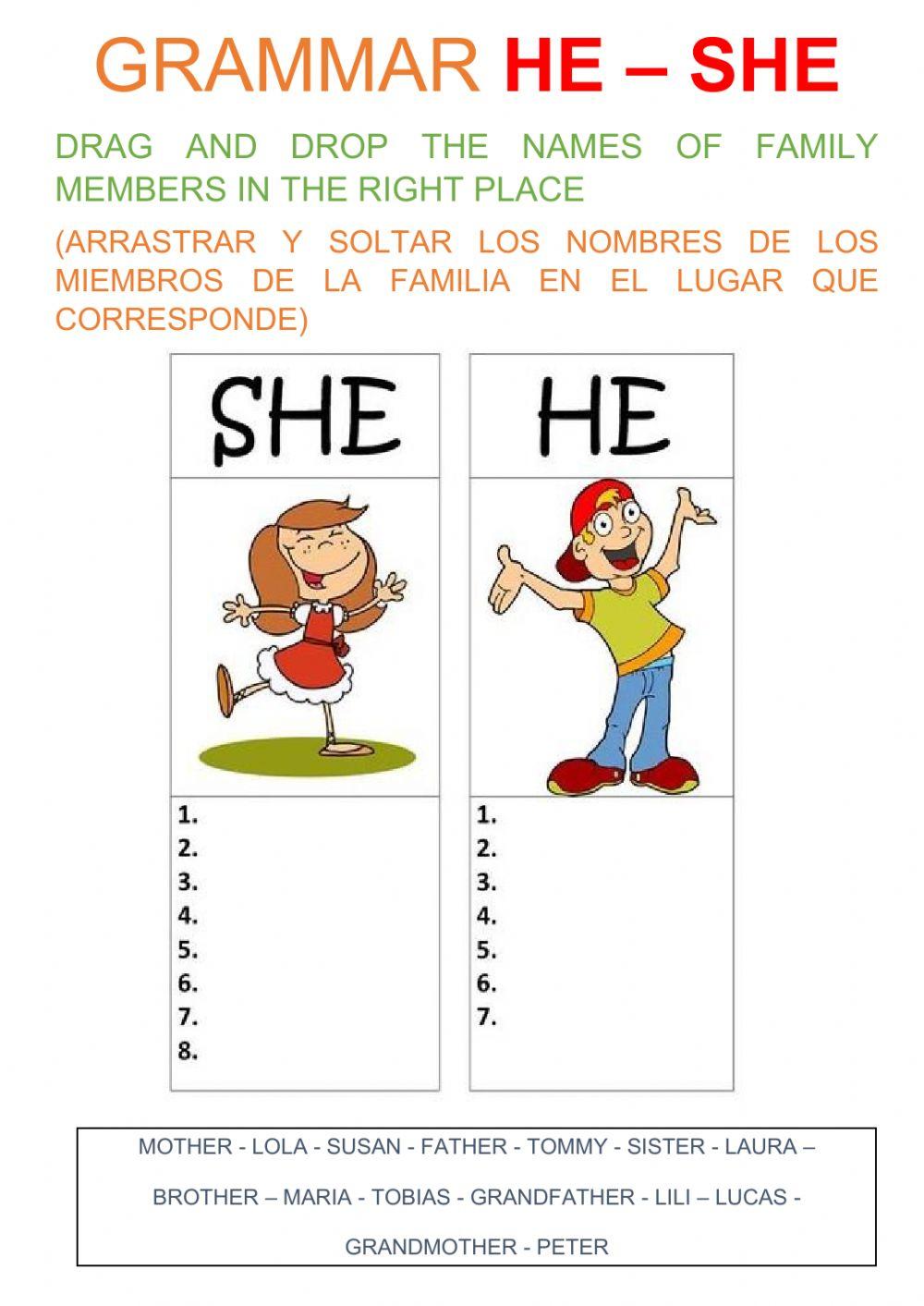 She and he worksheet | Live Worksheets