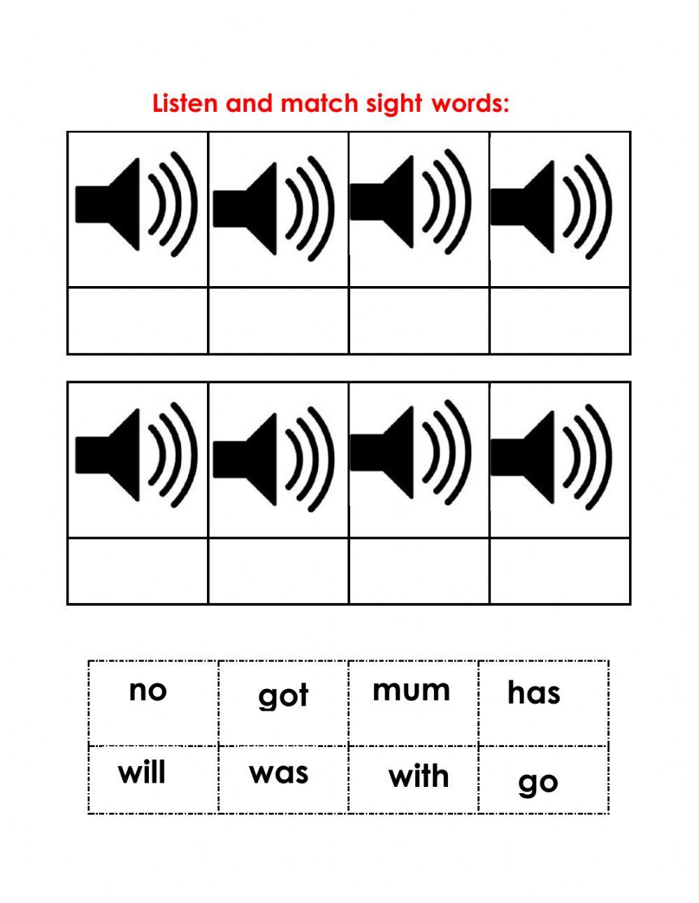 Listen and matc… | Free Interactive Worksheets | 5637037