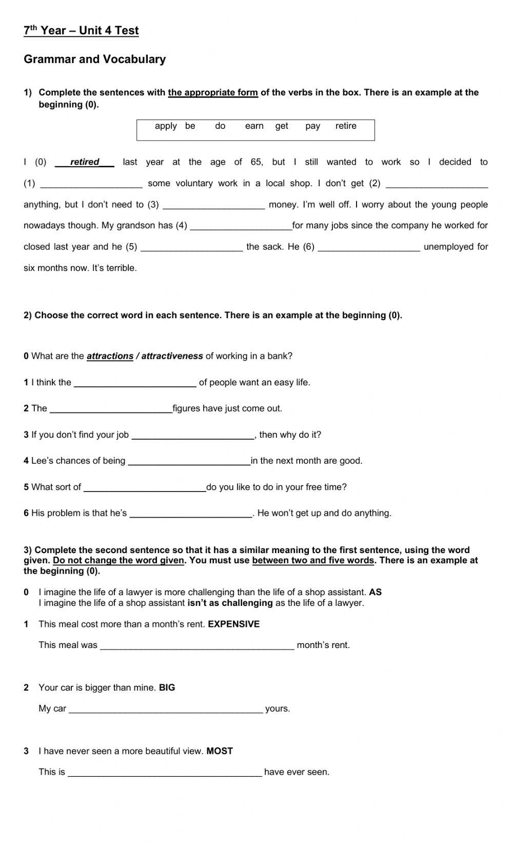 Unit 4 Test UE worksheet | Live Worksheets