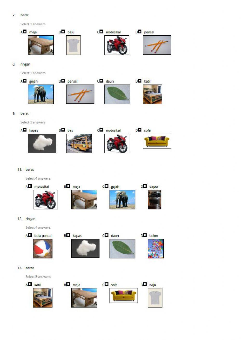 Berat atau ringan worksheet | Live Worksheets