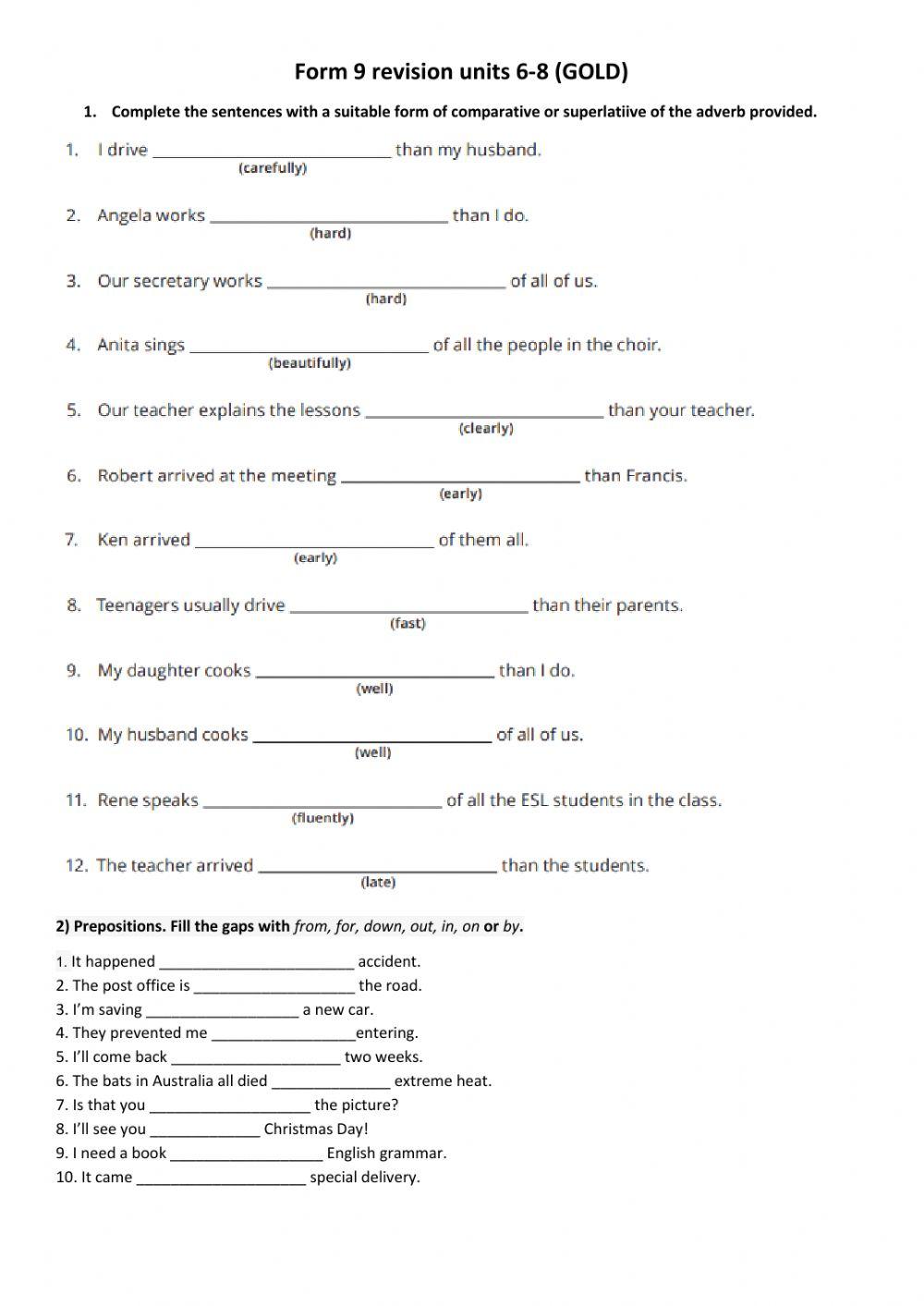 FORM 9B Revision test units 6-8 (GOLD) worksheet | Live Worksheets