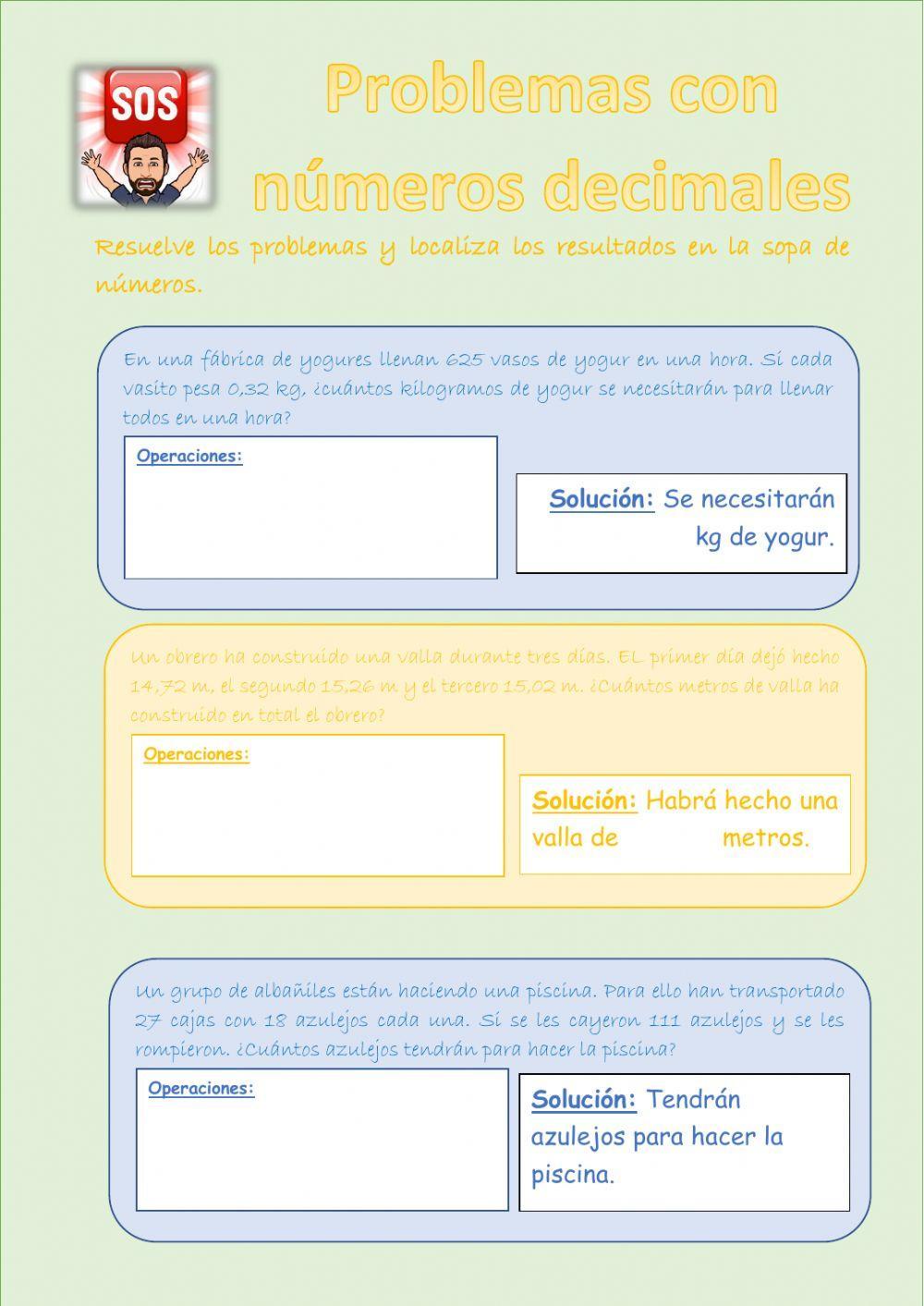 Problemas con decimales exercise | Live Worksheets