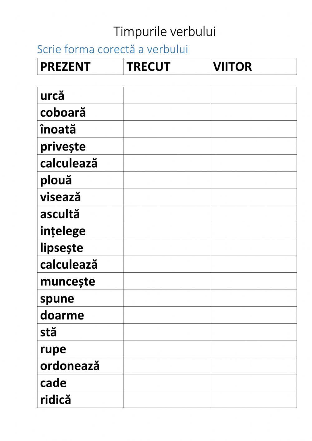 Timpurile verbu… | Free Interactive Worksheets | 181385