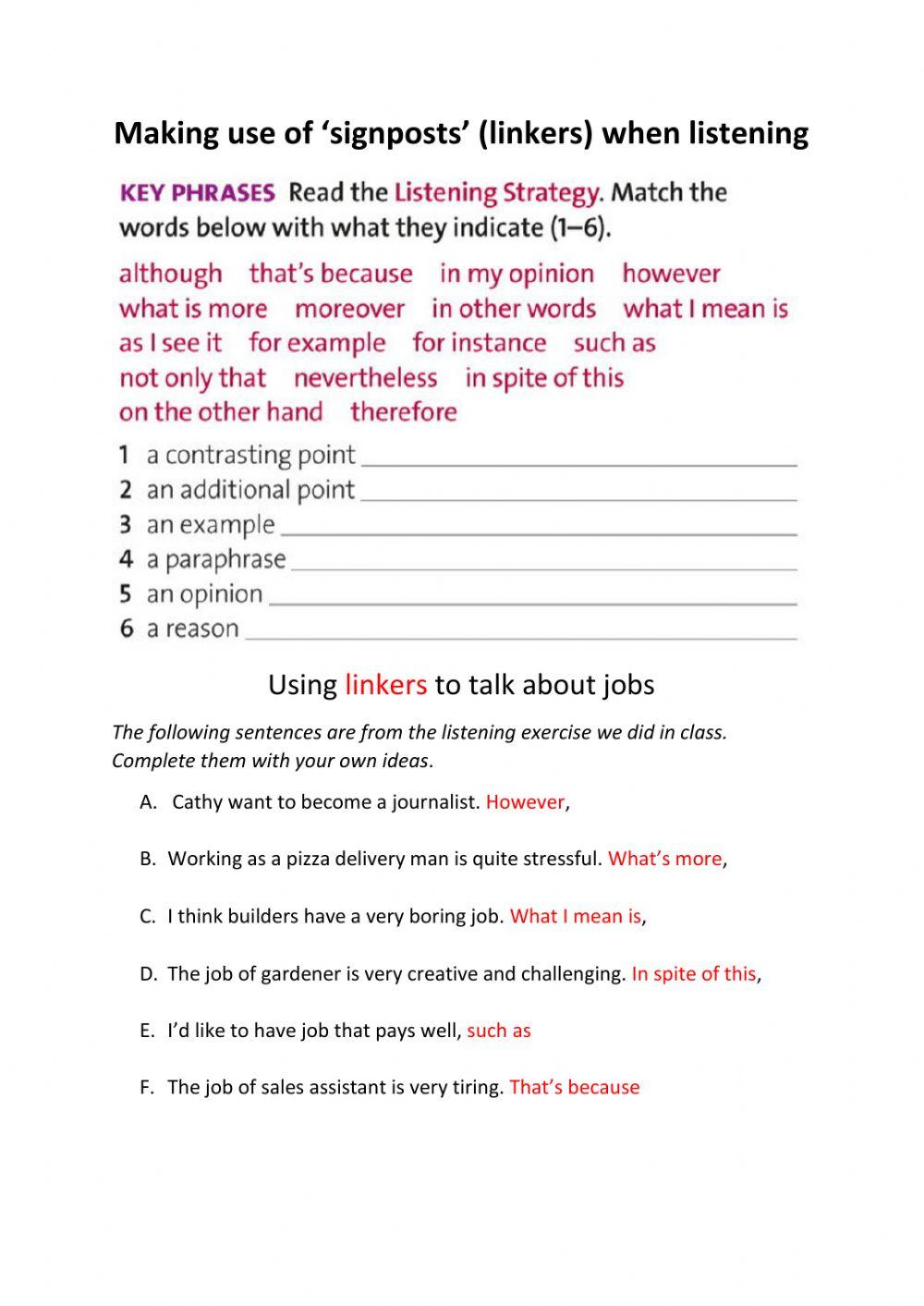 Mixed linkers online exercise for | Live Worksheets
