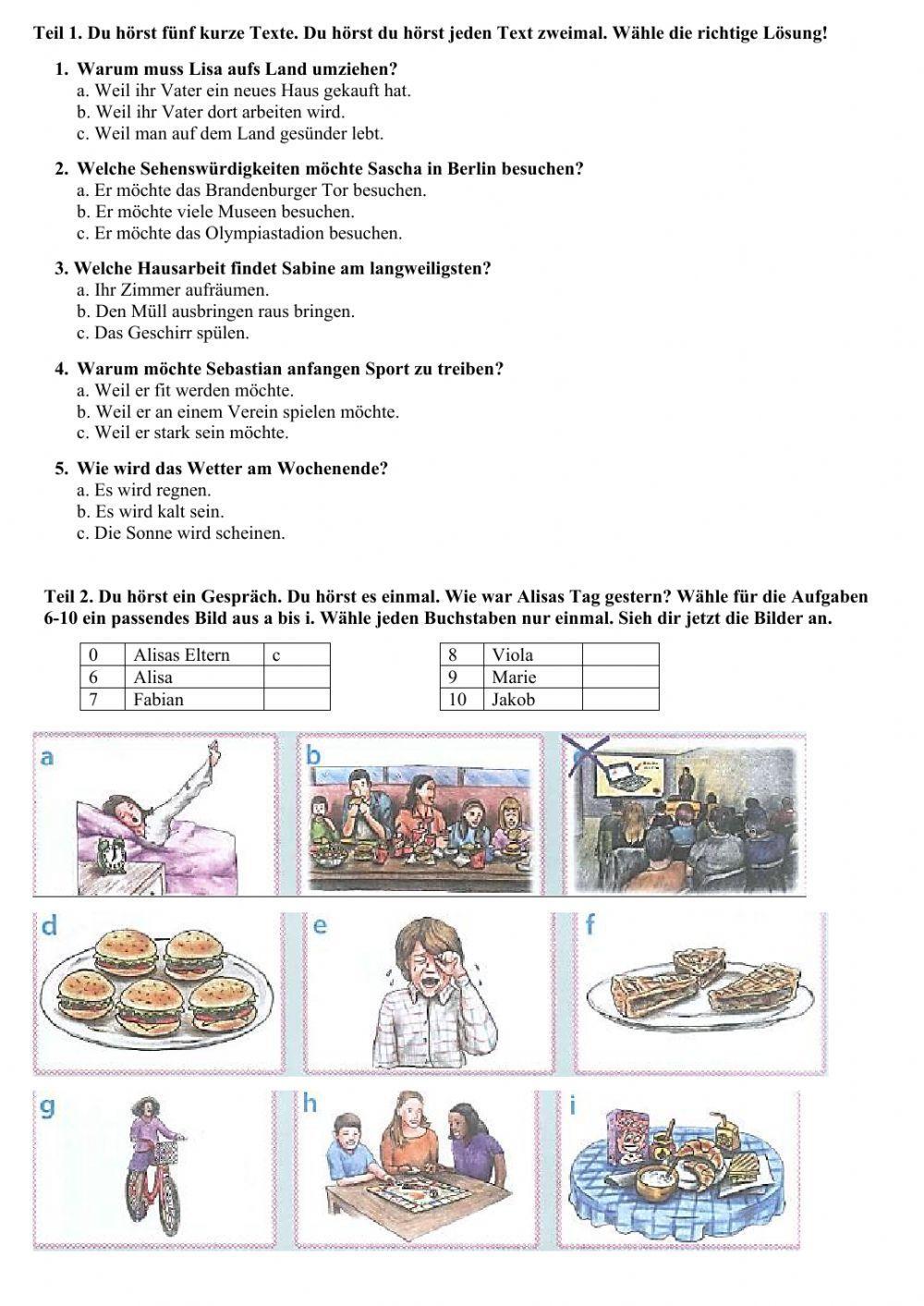 Hören A2 | Free Interactive Worksheets | 182872