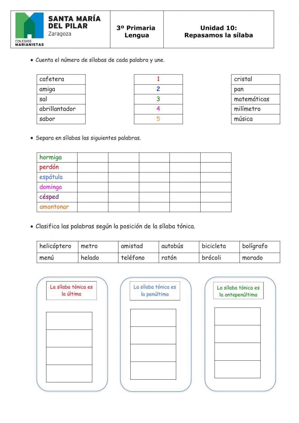 La sílaba activity | Live Worksheets