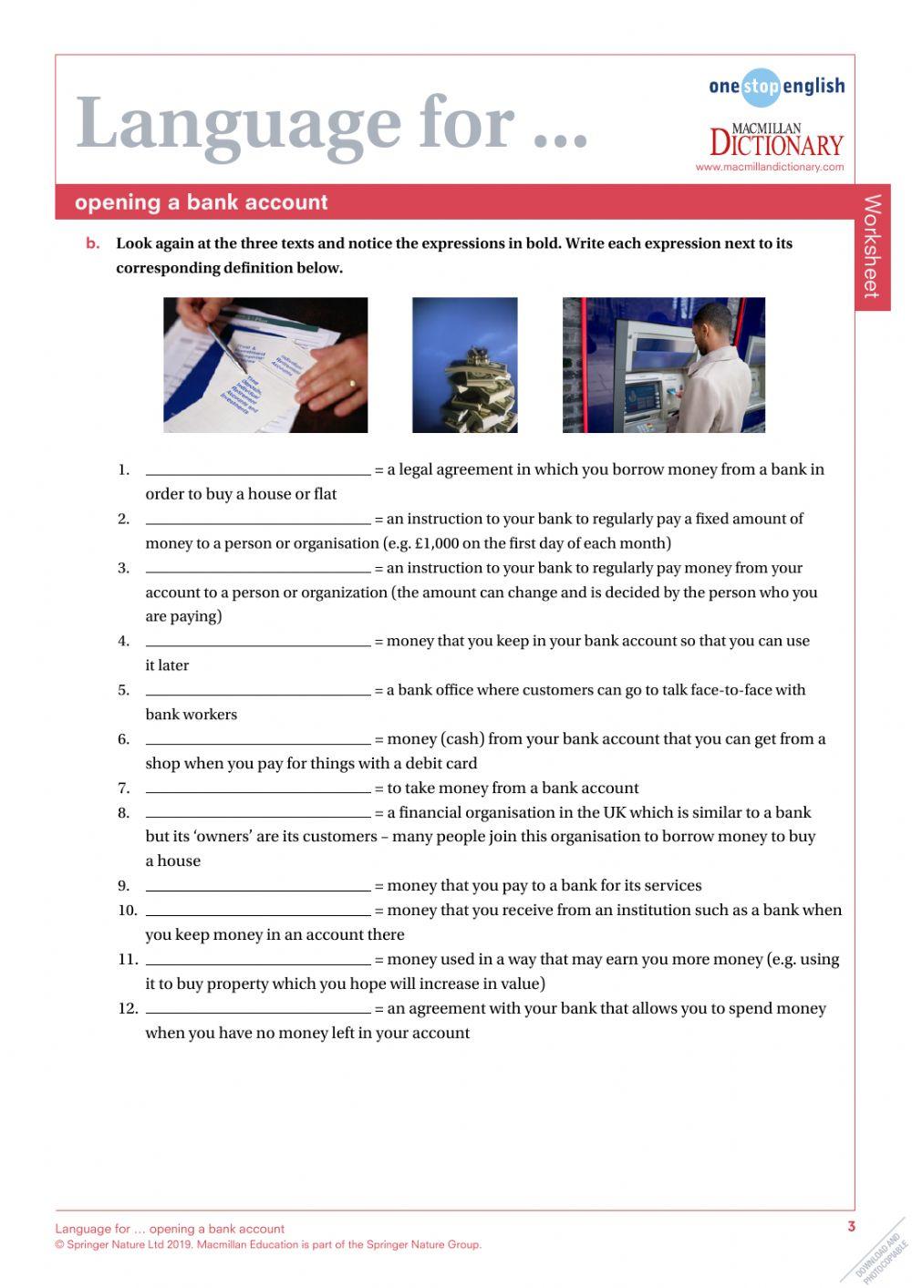 Opening a bank … | Free Interactive Worksheets | 5645179