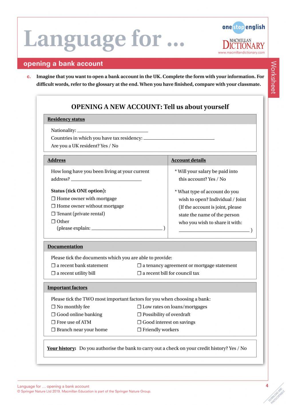 Opening a bank … | Free Interactive Worksheets | 5645179