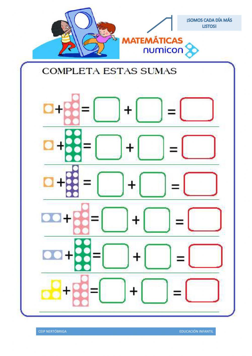 Suma con numicon worksheet | Live Worksheets