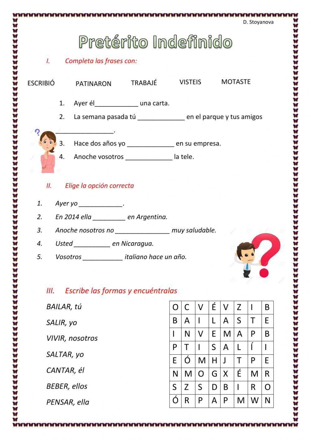 Pretérito Indefinido Online Activity Live Worksheets
