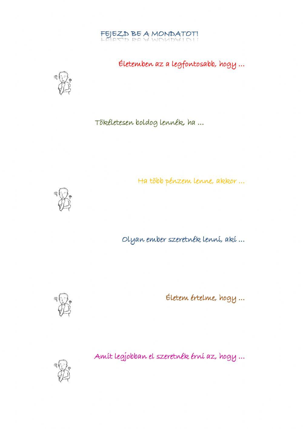 Befejezetlen mondatok worksheet | Live Worksheets