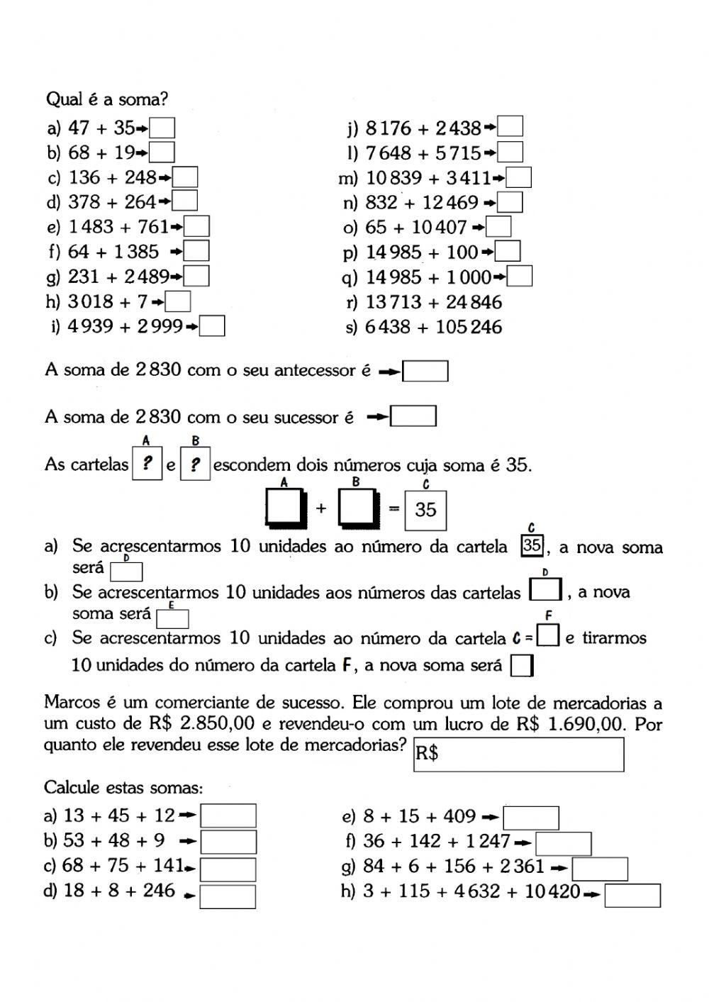 Somas worksheet | Live Worksheets