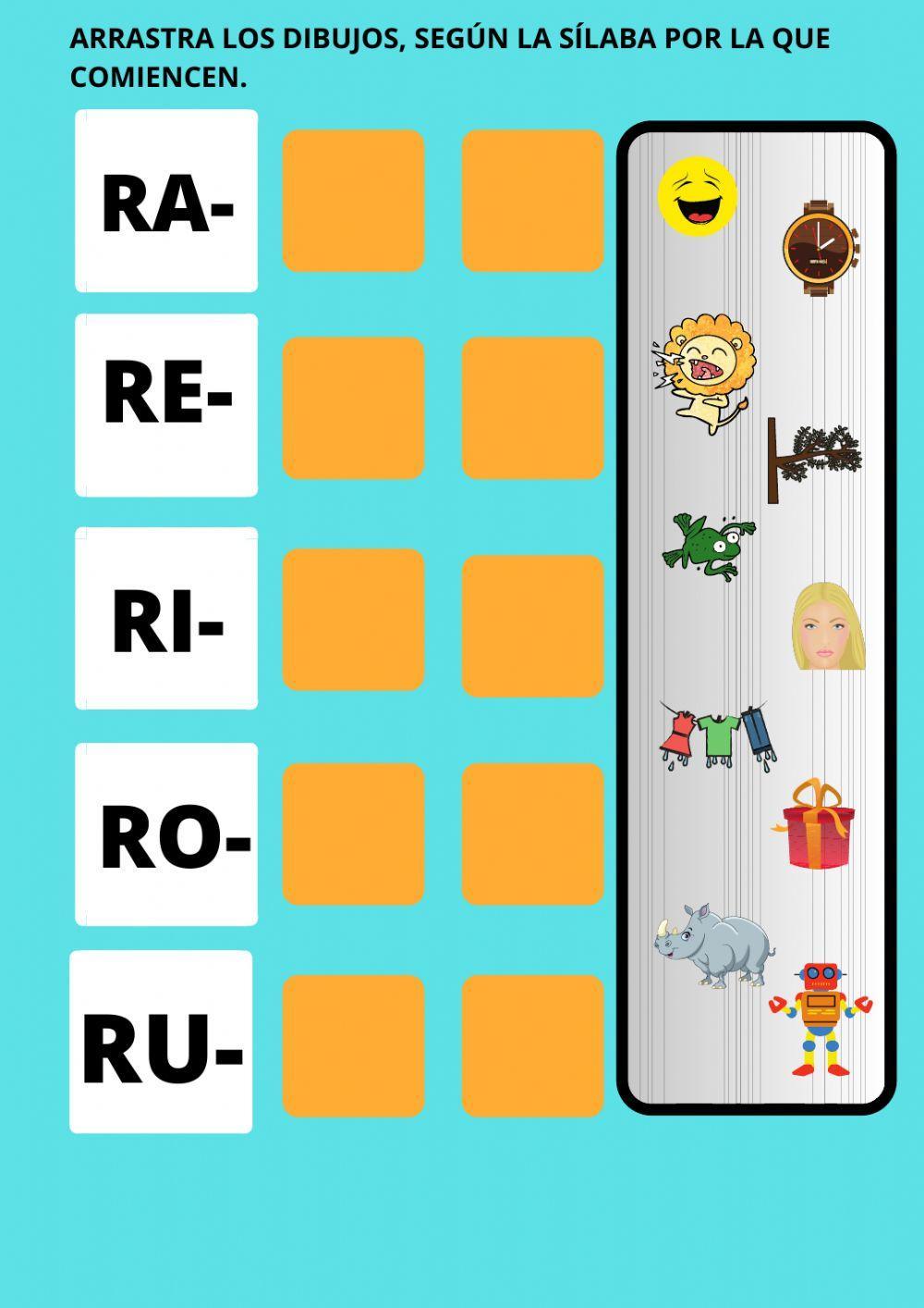 Asociar imagen a sílaba inicial R worksheet | Live Worksheets