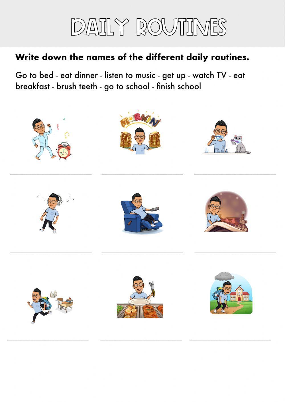 Daily routines vocabulary | LiveWorksheets | 184593