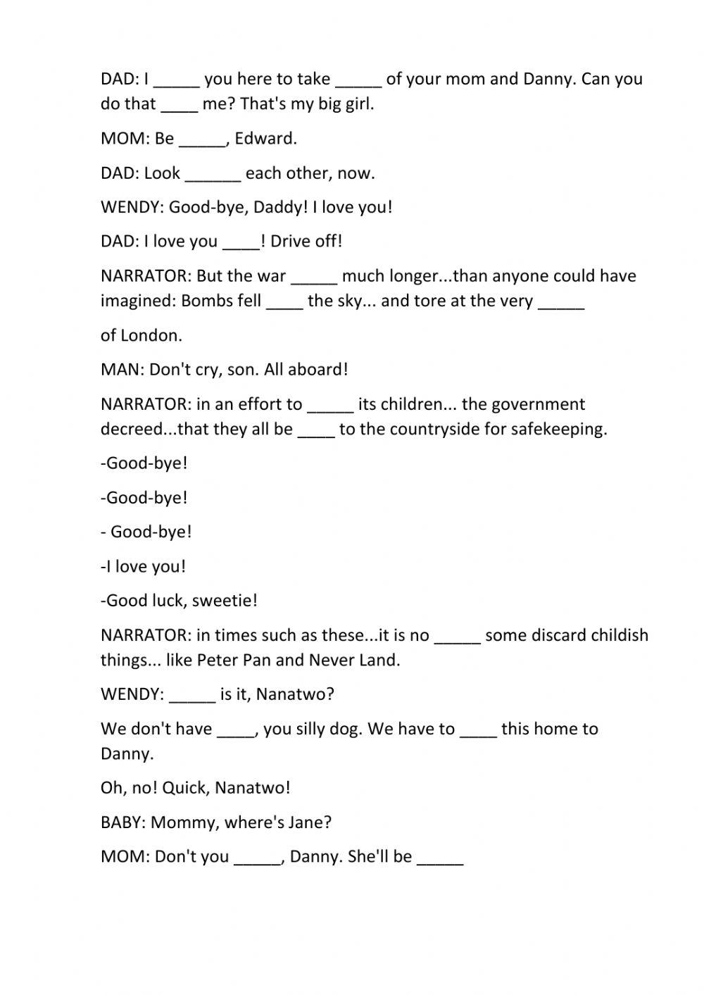 Peter Pan dictation worksheet | Live Worksheets