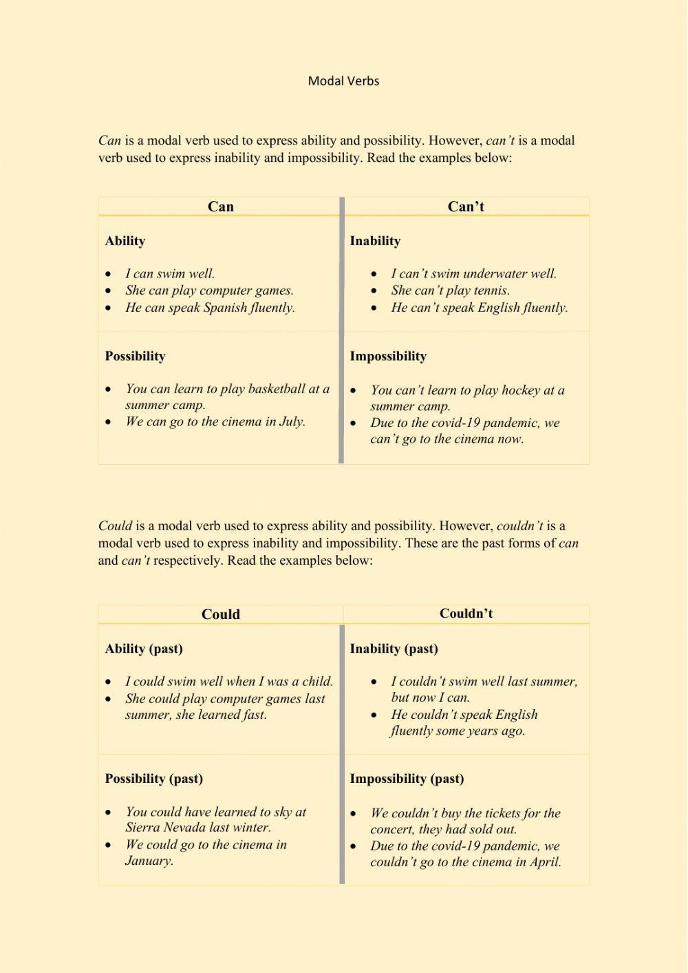 Modal verbs (ca… | Free Interactive Worksheets | 184910