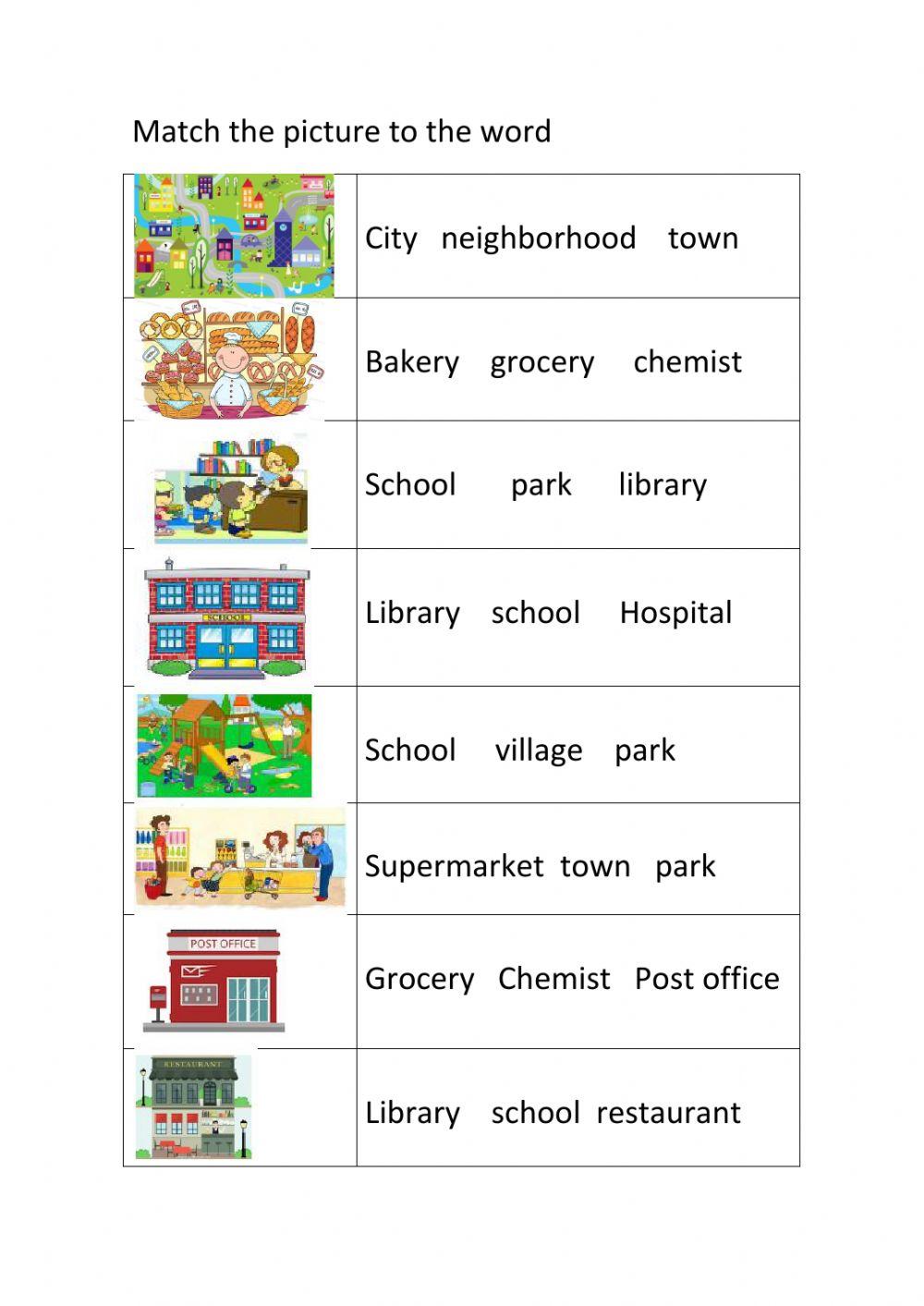 Places in town online worksheet for 2 | Live Worksheets