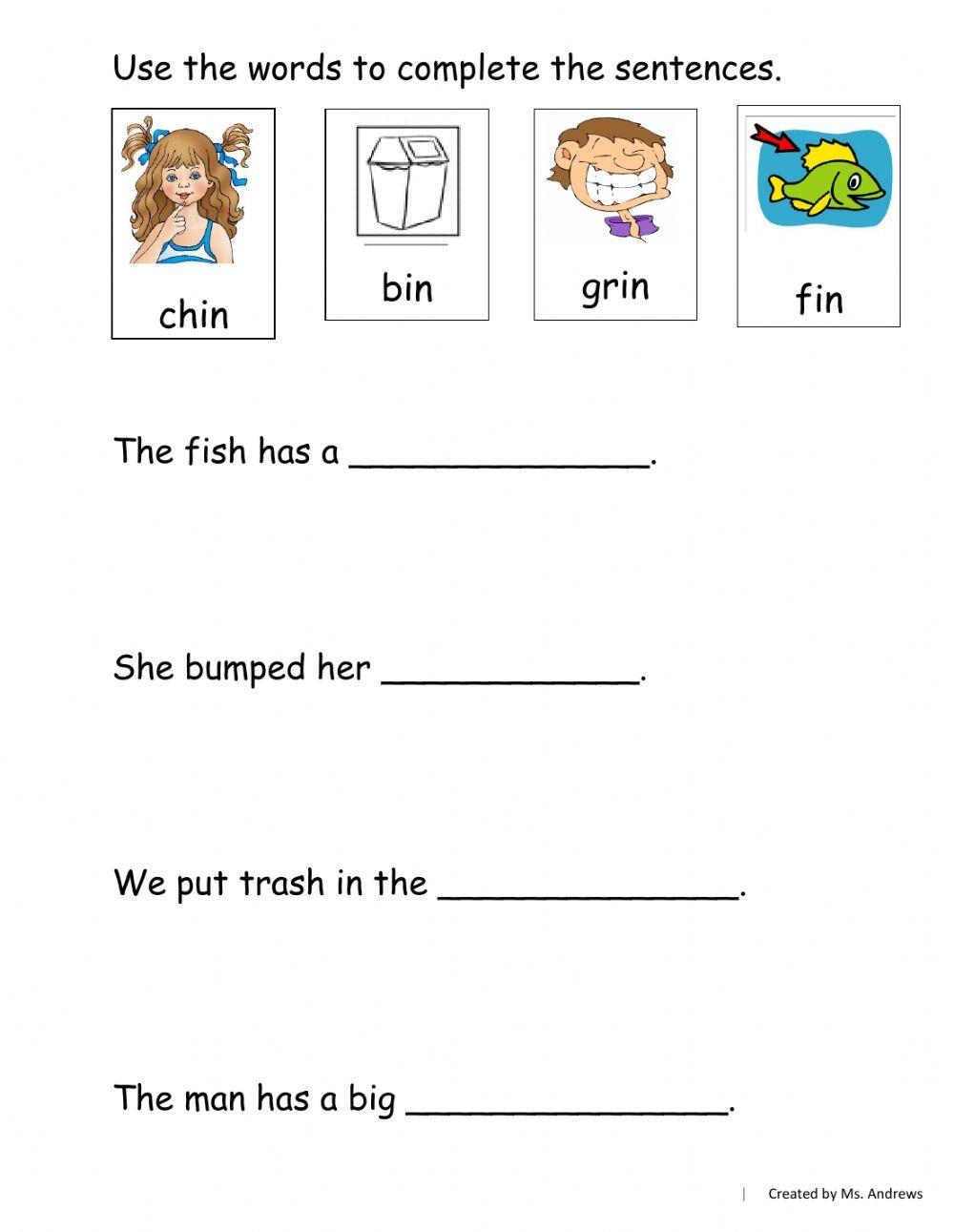 In Word Family exercise | Live Worksheets