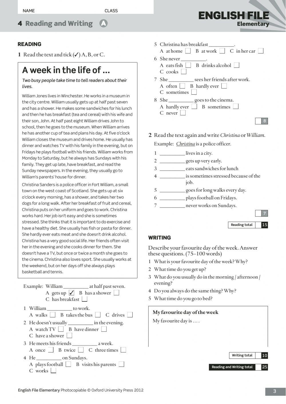 ENGLISH FILE ELEMENTARY UNIT TEST 4 5653970 | caroline01