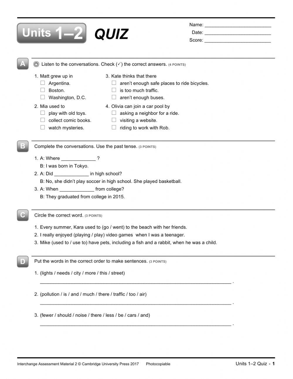 INT2 1-2 Q online exercise for | Live Worksheets