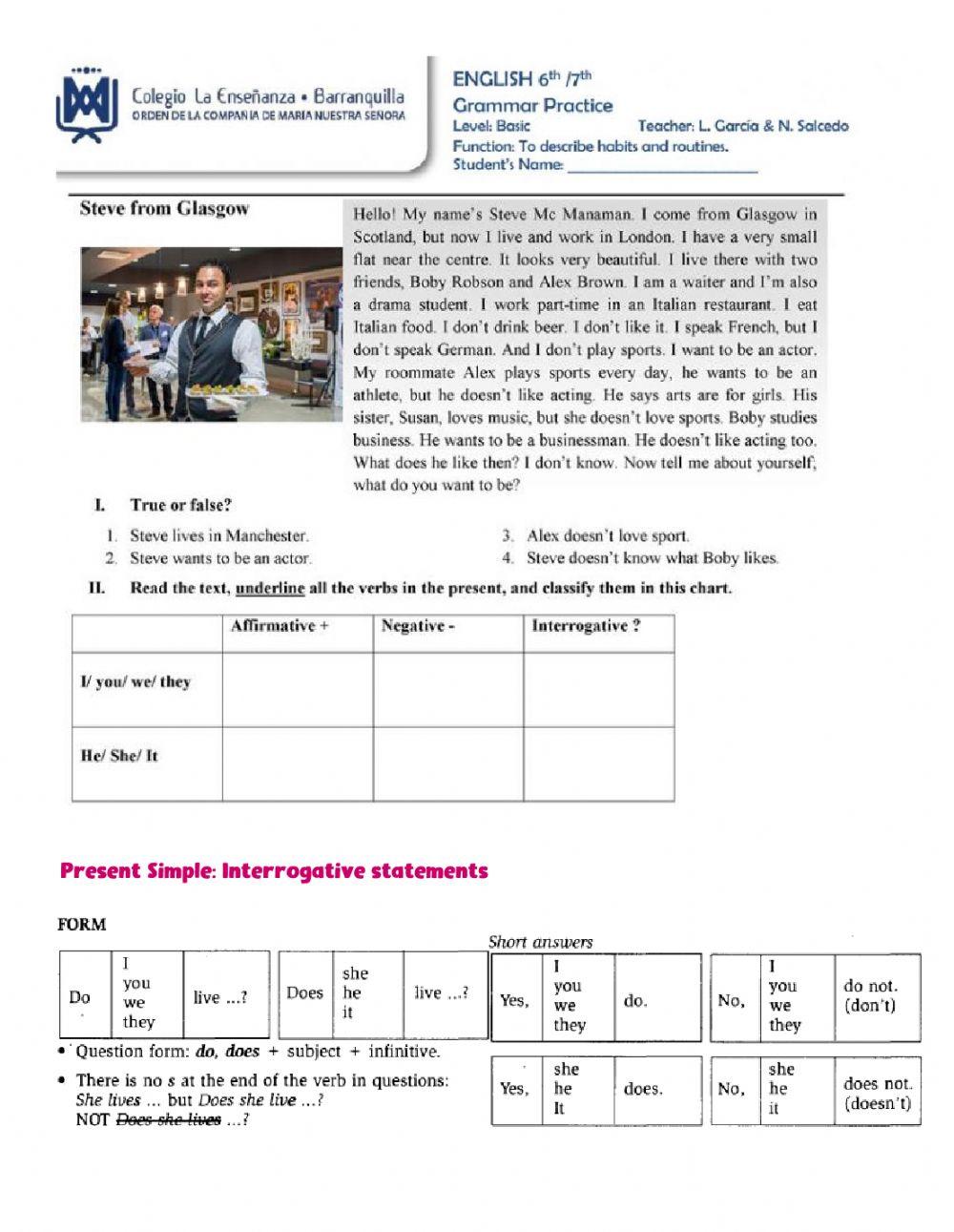Present Simple Questions online worksheet for 8th | Live Worksheets