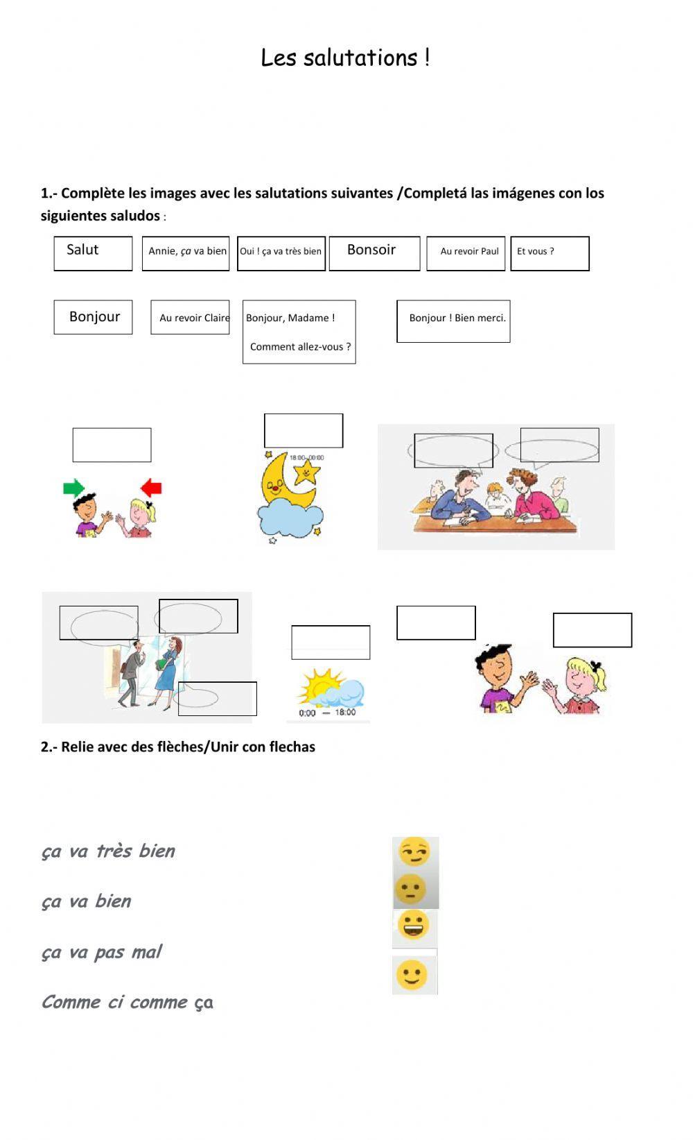 Les salutations | Free Interactive Worksheets | 188072