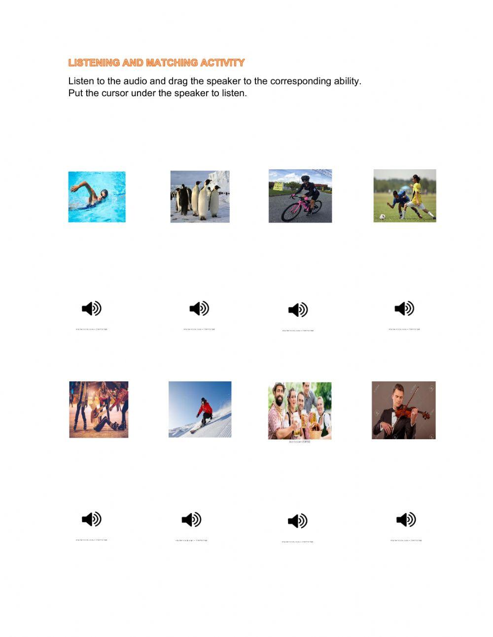 Abilities litening and matching worksheet | Live Worksheets