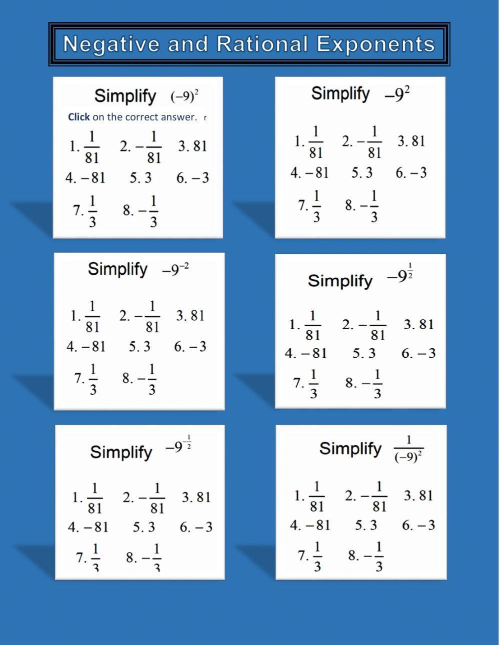 Negative Exponents Fractions