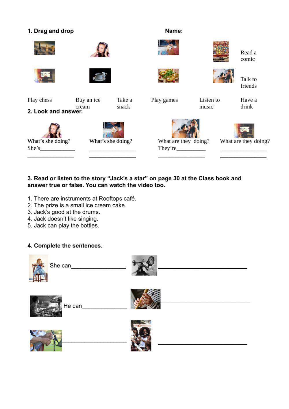 Actions and music worksheet | Live Worksheets
