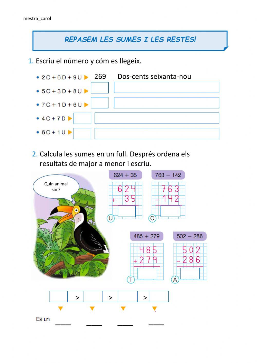 Sumes i restes | Free Interactive Worksheets | 188591
