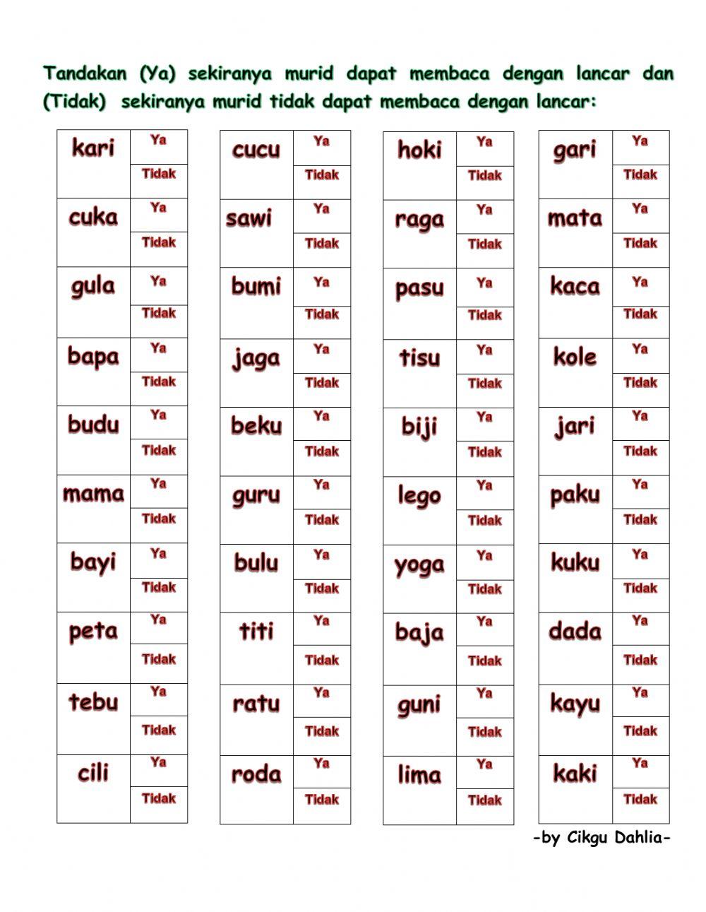 Kuiz 13 (kem5: perkataan kv+kv) worksheet | Live Worksheets