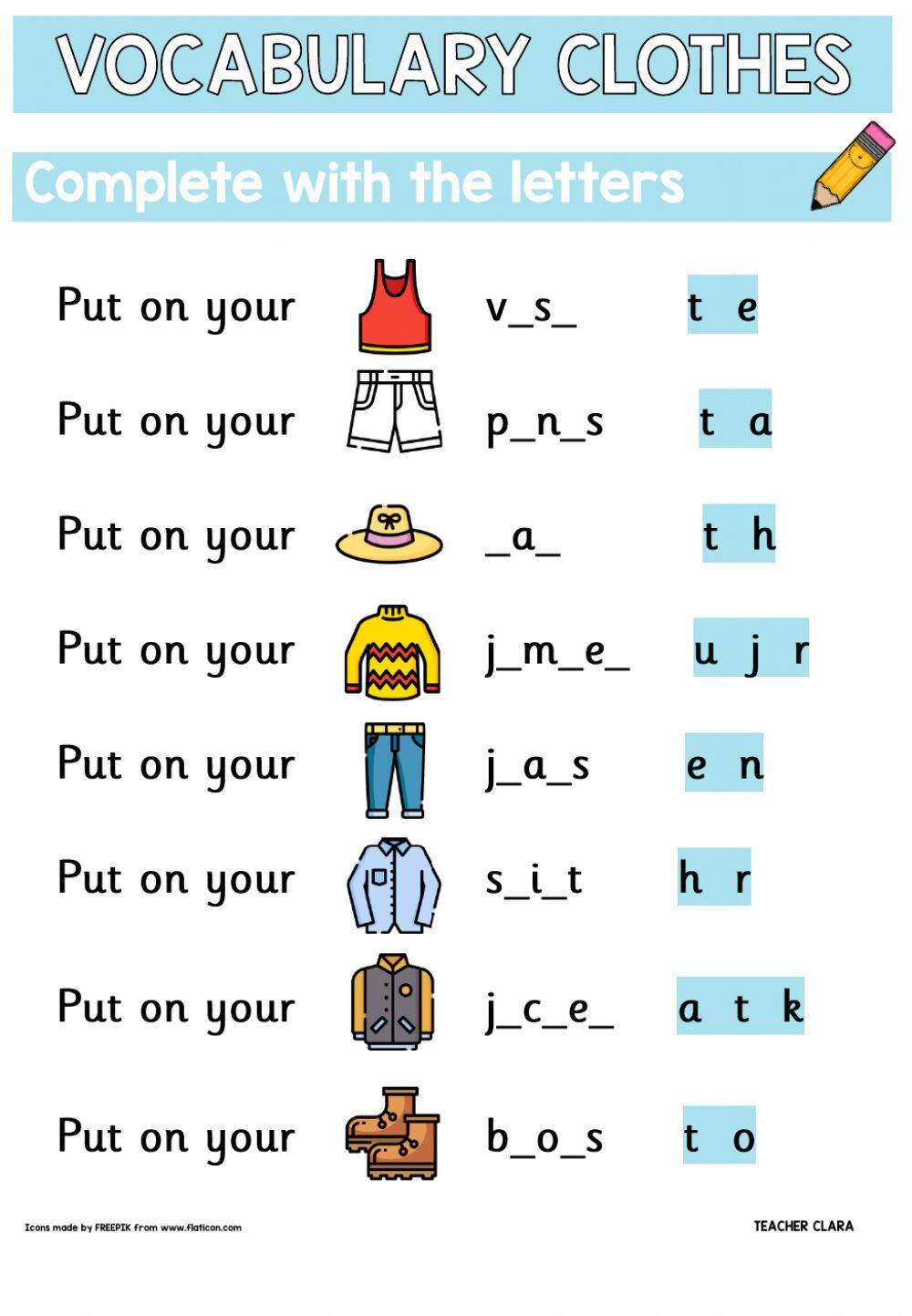 Clothes missing… | Free Interactive Worksheets | 189324
