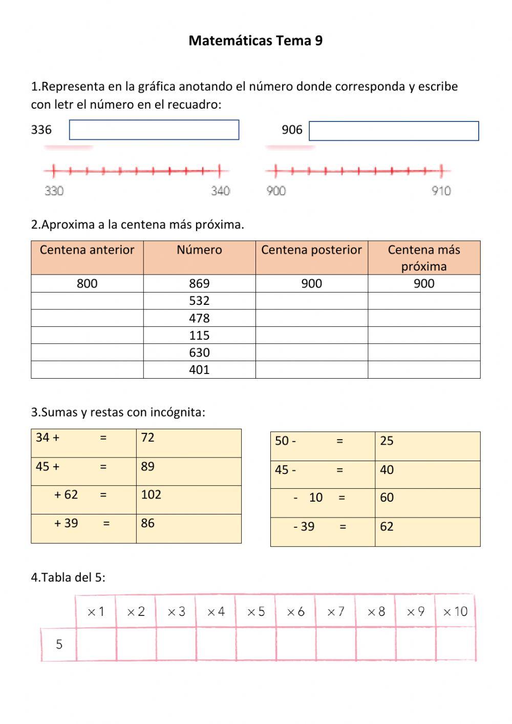 Mate tema 9 worksheet | Live Worksheets