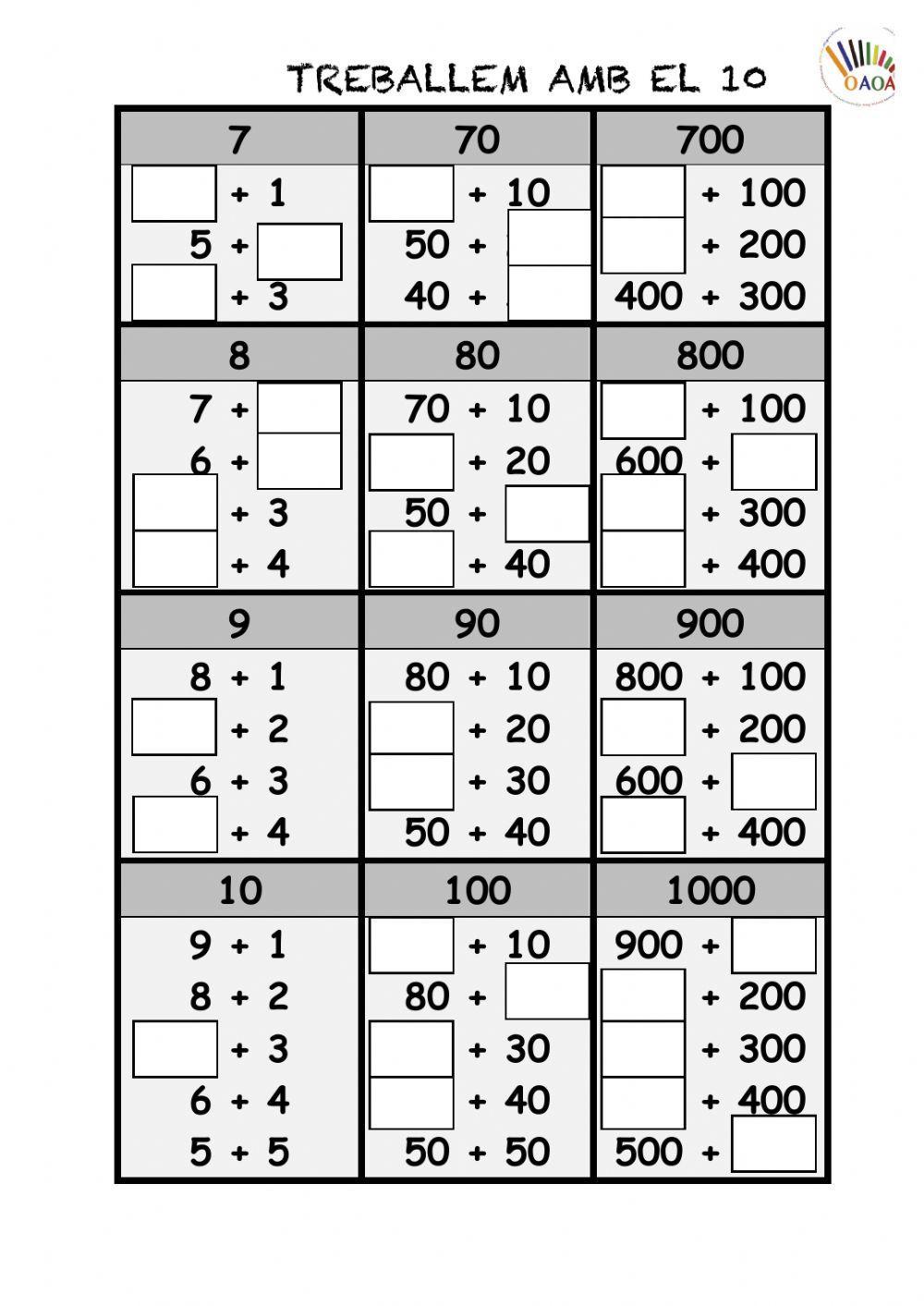 OAOA Treballem amb el 10 worksheet | Live Worksheets