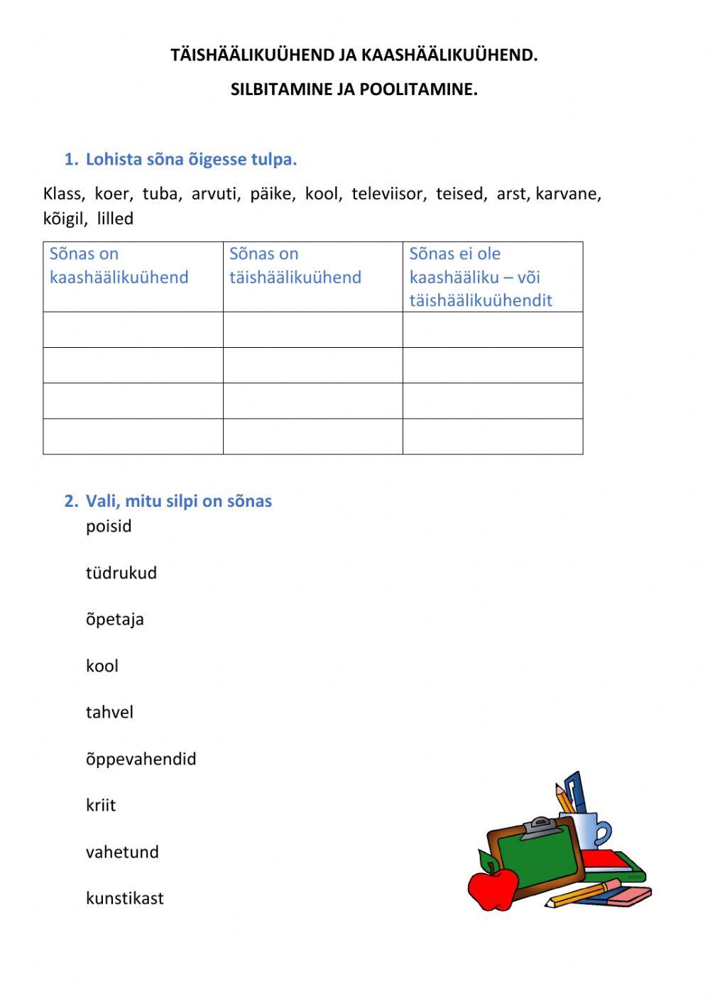 Täishääliku- ja kaashäälikuühend. Silbitamine ja